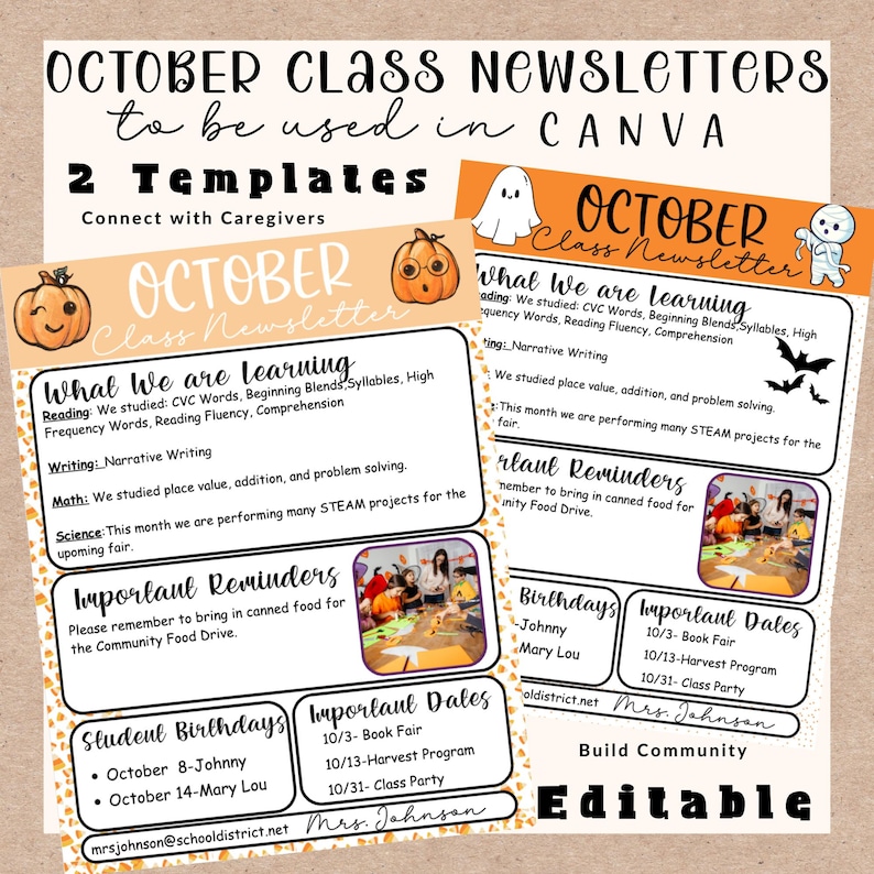 October Classroom Newsletter Editable Template,class Newsletter, Fall ...