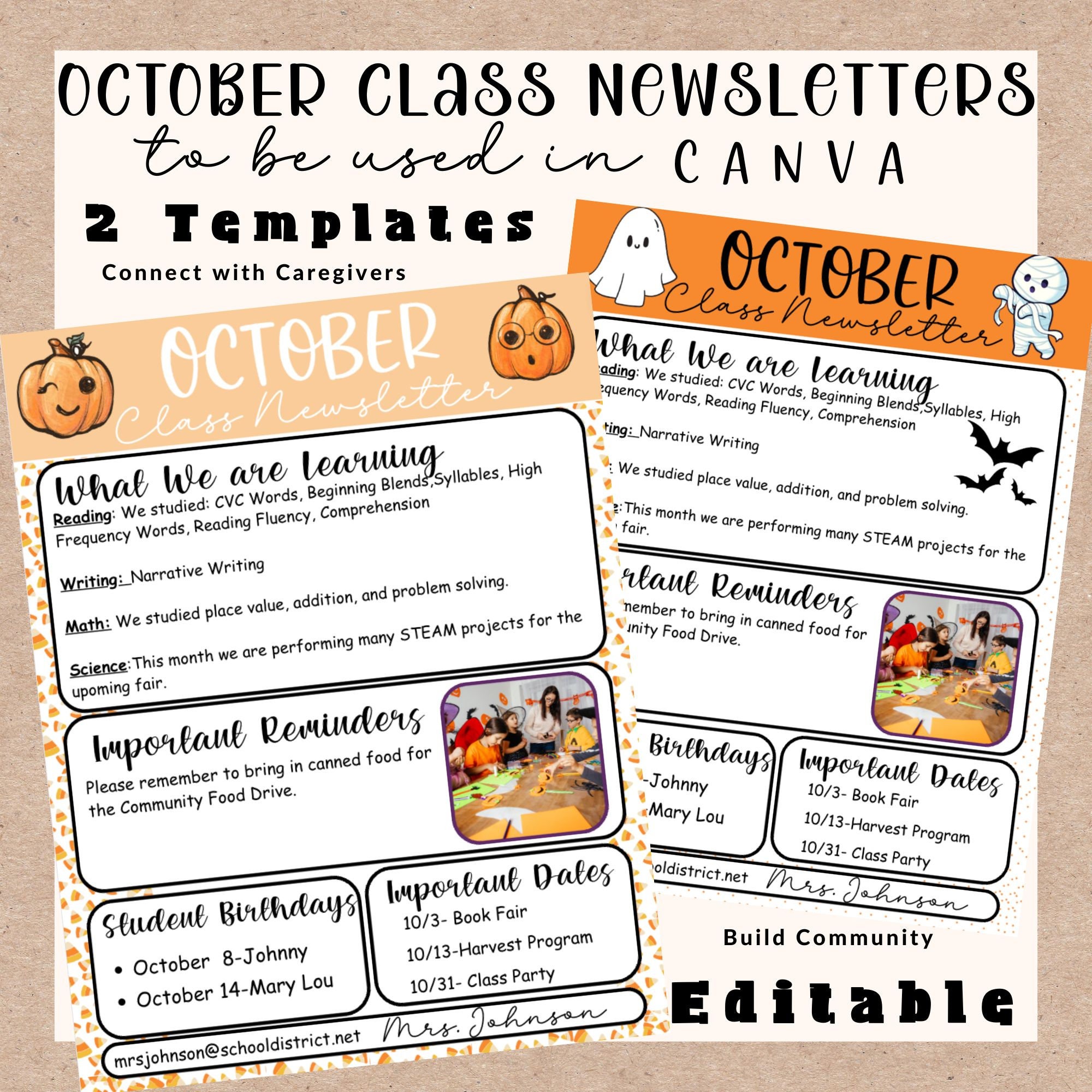 October Classroom Newsletter Editable Template,class Newsletter, Fall ...