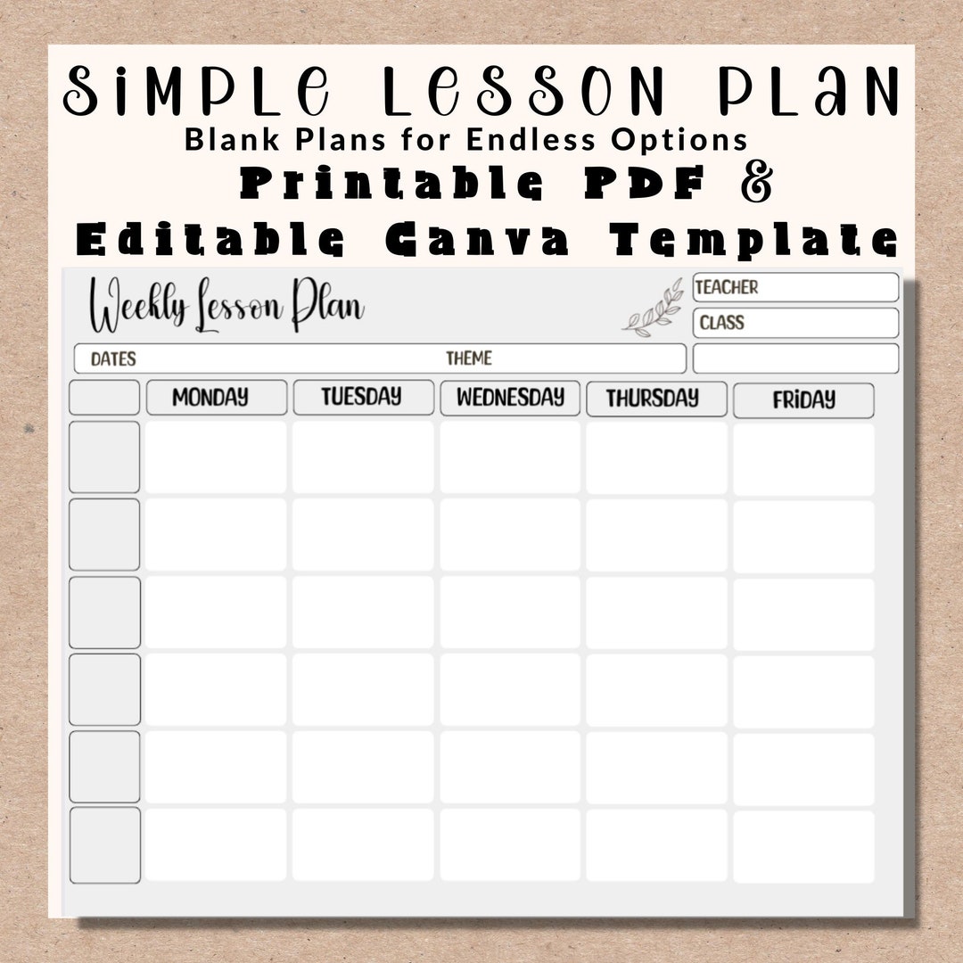 Simple Weekly Lesson Plan Template-preschool/prek/ Kindergarten/daycare ...