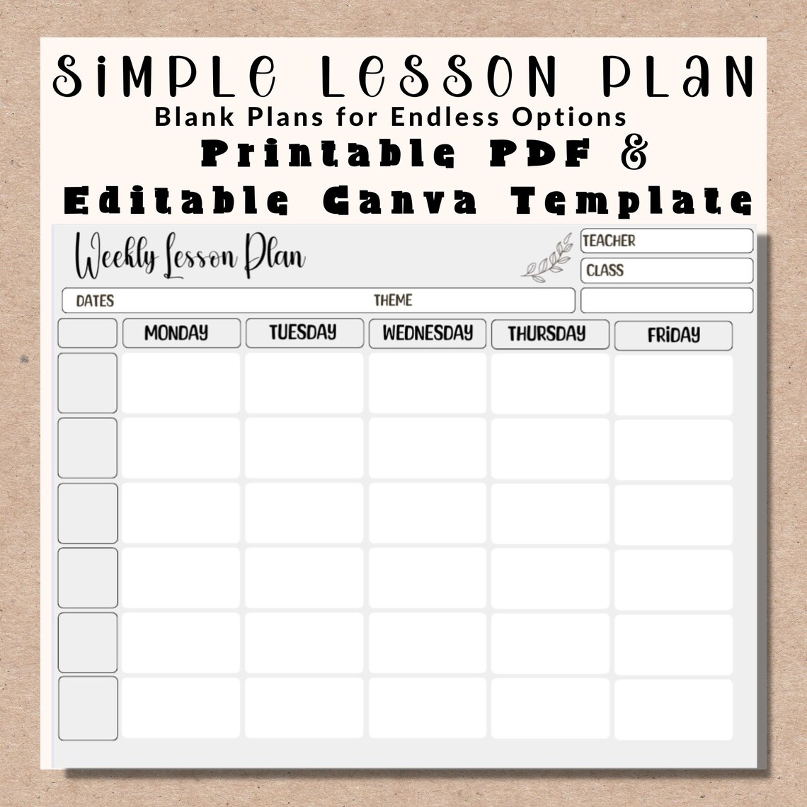 Simple Weekly Lesson Plan Template-preschool/prek/ Kindergarten/daycare ...