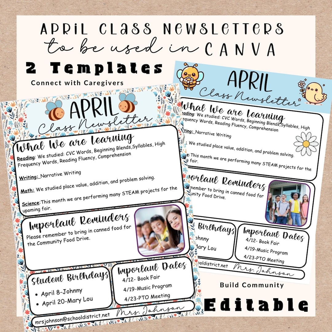 April Classroom Newsletter Editable Template,class Newsletter,spring ...