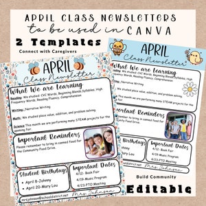 April Classroom Newsletter Editable Template,class Newsletter,spring ...