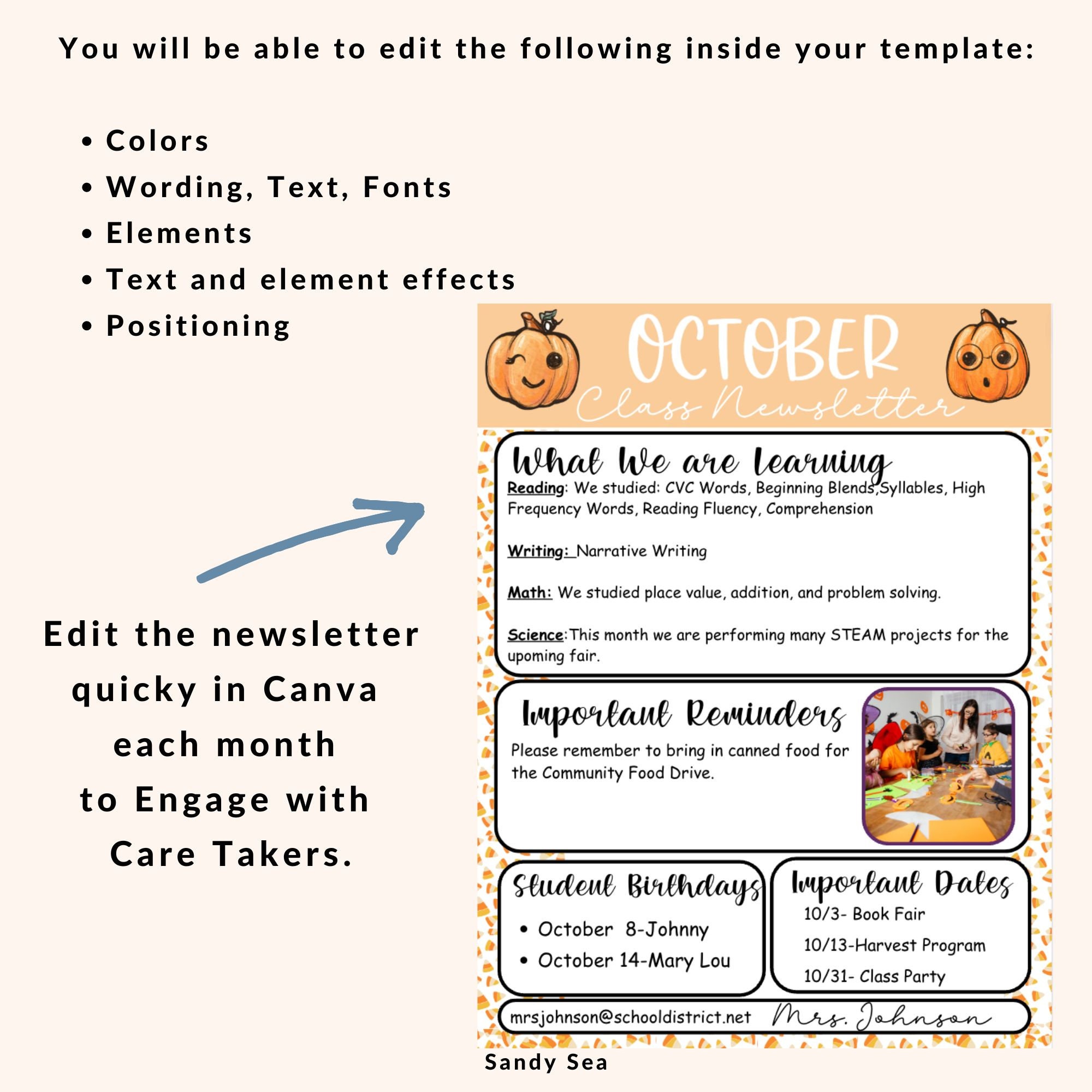 Classroom Newsletter Editable Template Set, Seasonal Monthly Class ...