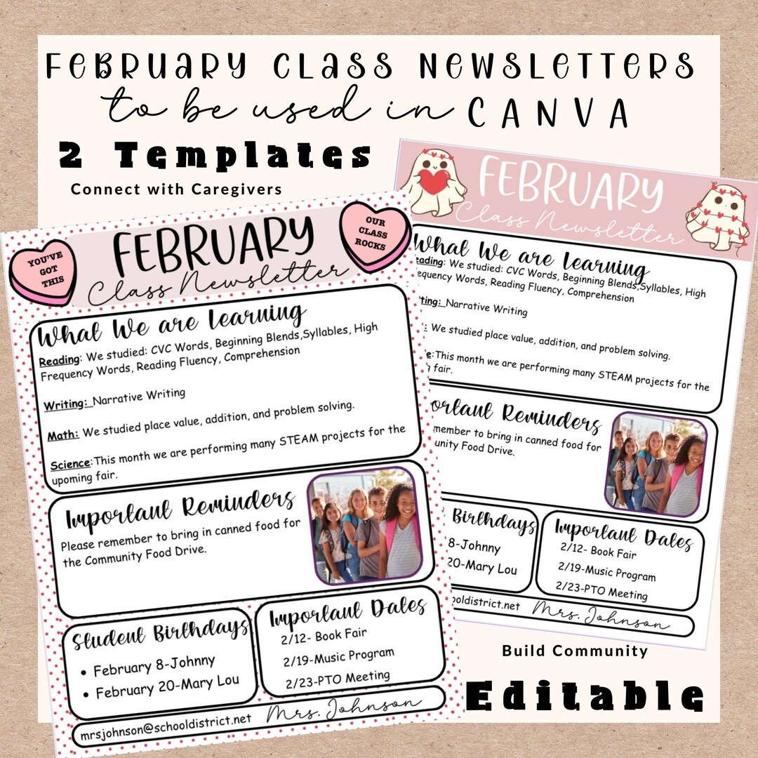 February Classroom Newsletter Editable Template,class Newsletter,heart ...