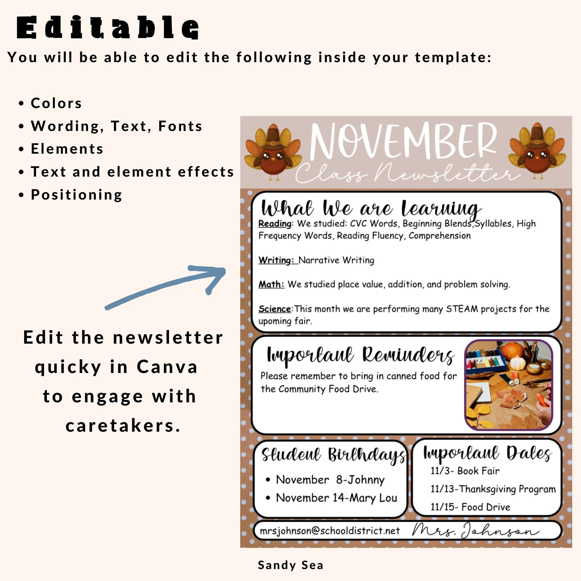 November Classroom Newsletter Editable Template,class Newsletter, Fall ...