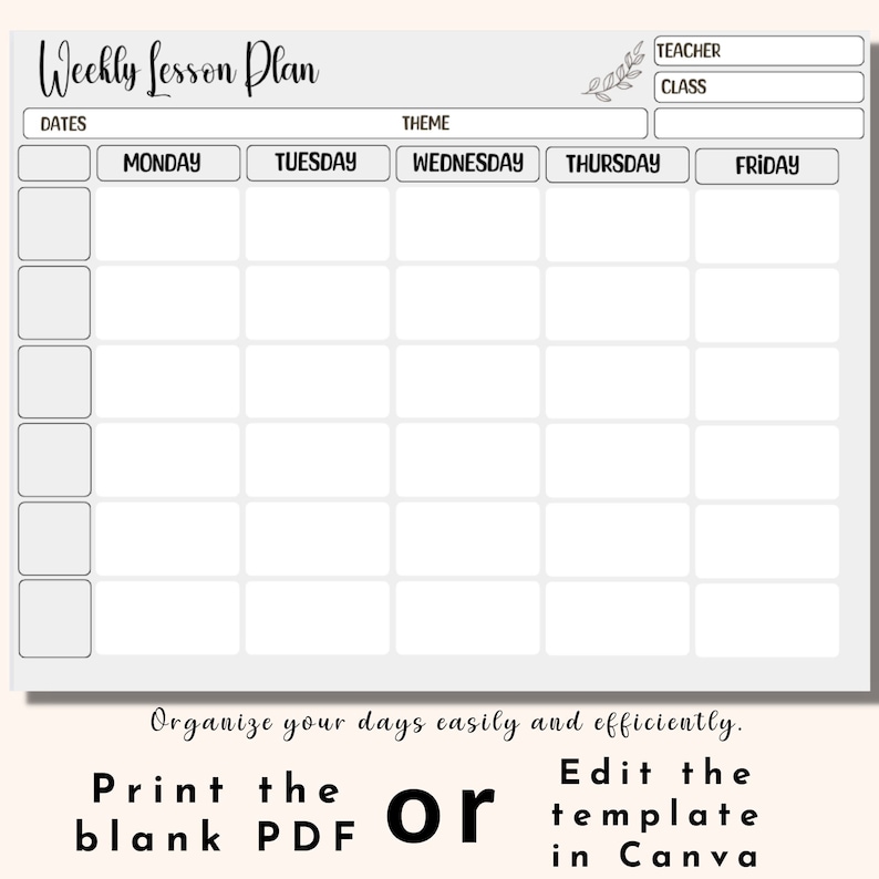 Simple Weekly Lesson Plan Template-preschool/prek/ Kindergarten/daycare ...