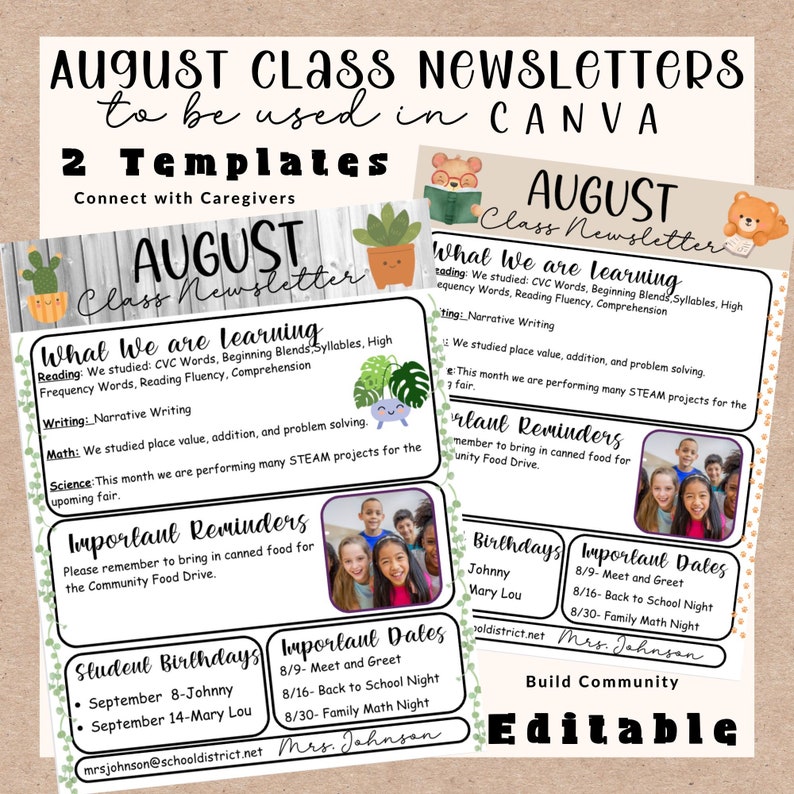 August Classroom Newsletter Editable Template, Class Newsletter, Back ...