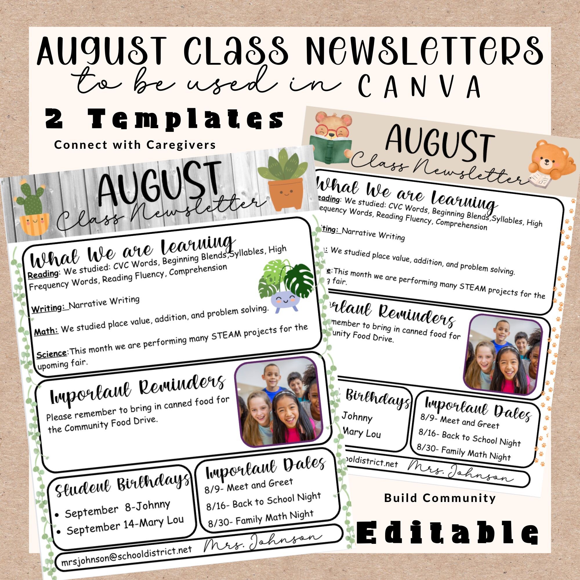 August Classroom Newsletter Editable Template, Class Newsletter, Back ...