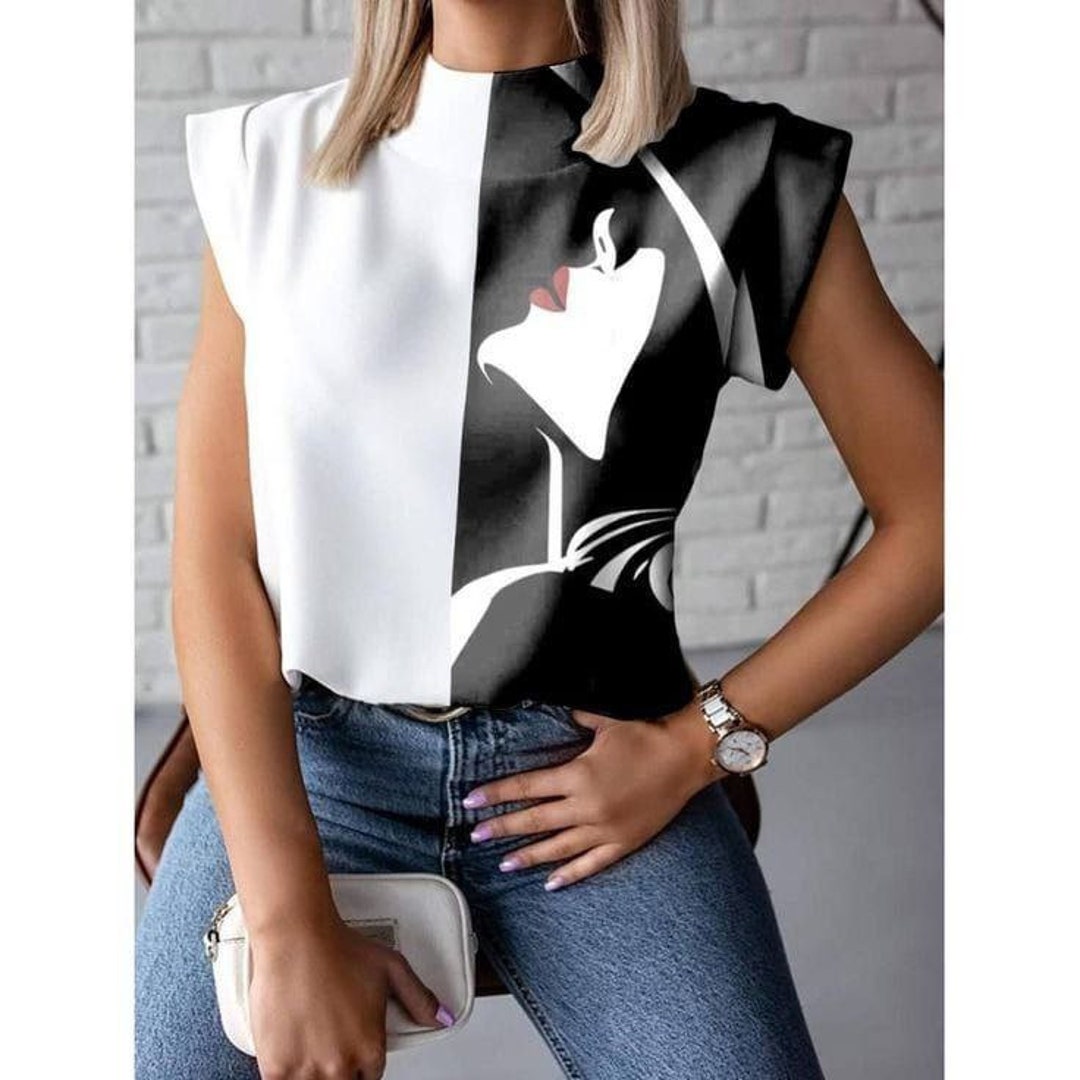 Brand New Trendy Mock Neck Women's Shirt, Cap Sleeve - Etsy