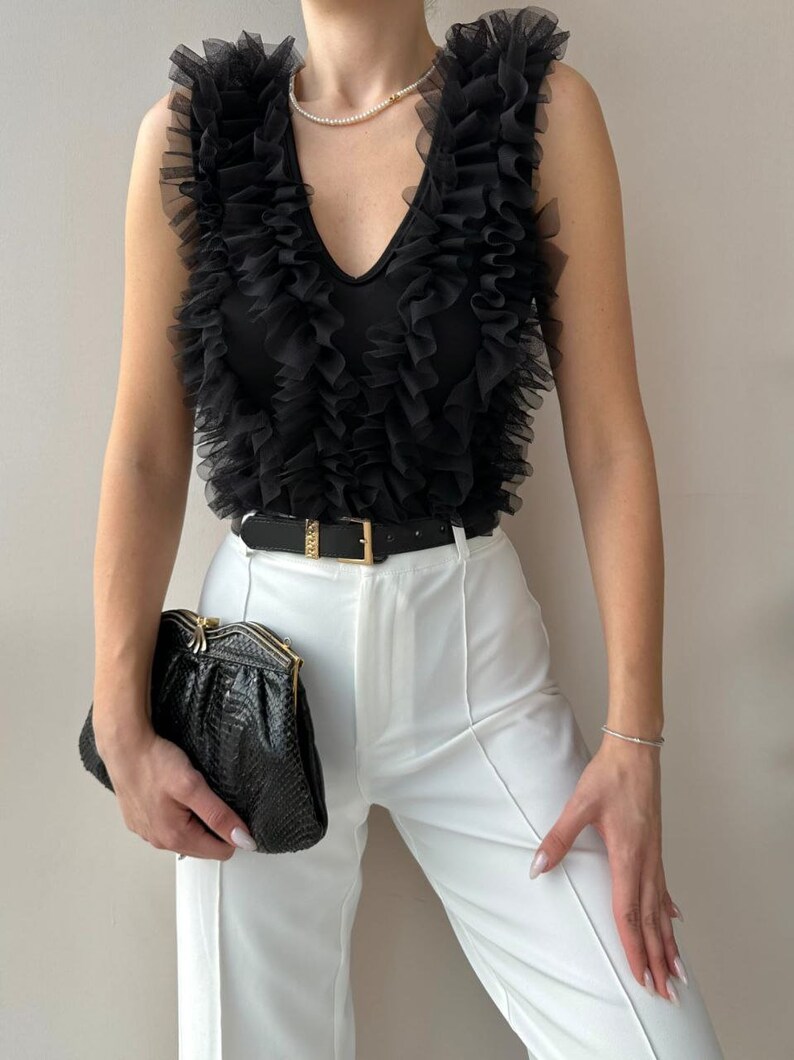 Sleeveless Bodysuit in Black, White, Deep V-neck Bodysuit. - Etsy