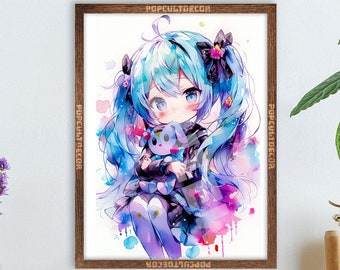 Popular Anime Virtual Singer Poster Cute Moe Watercolor Wall - Etsy