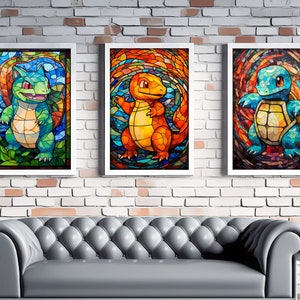 Poster Set of 3 Popular Anime Monsters - Stained Glass Poster Room ...