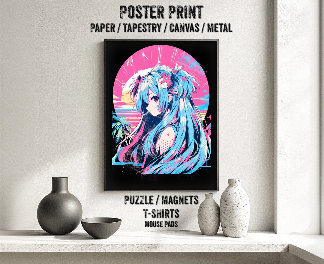 Popular Japanese Virtual Idol Anime Girl Poster - Watercolor, Waifu ...