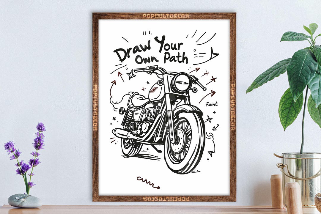 Motorbike Poster, Aesthetic Slogan, Doodle Motorcycle Canvas - Etsy