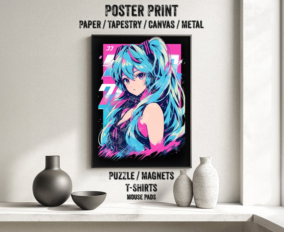 Popular Japanese Virtual Idol Anime Girl Poster - Watercolor, Waifu ...