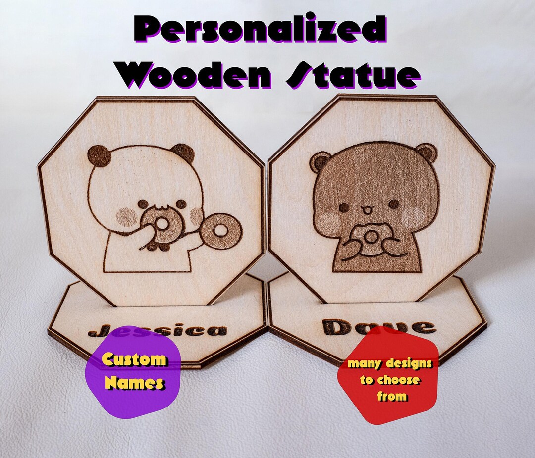 Dudu & Bubu Personalized Wooden Figures, Statues, Laser Engraving, Burn ...