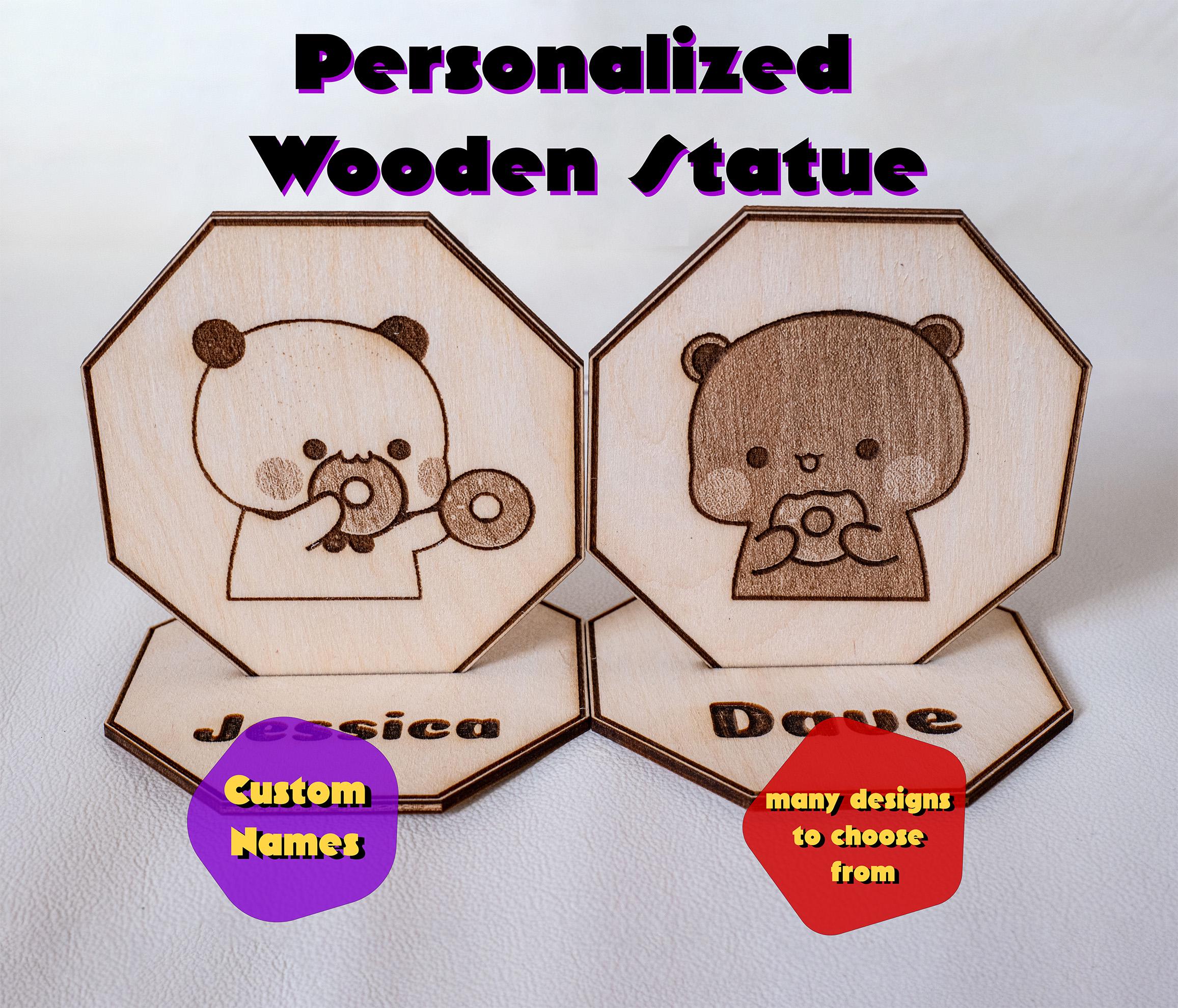 Dudu & Bubu Personalized Wooden Figures, Statues, Laser Engraving, Burn ...
