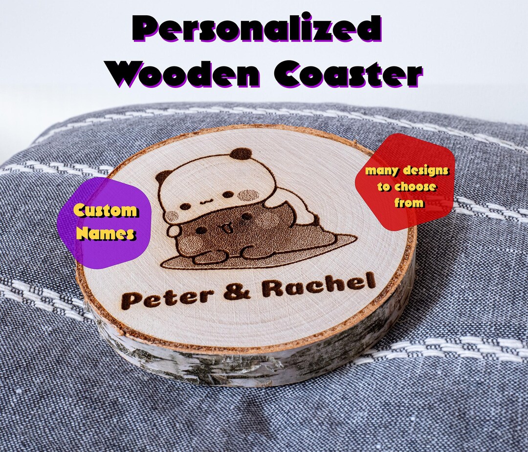 Dudu & Bubu Personalized Wooden Coaster, Laser Engraving, Burn, Goma ...