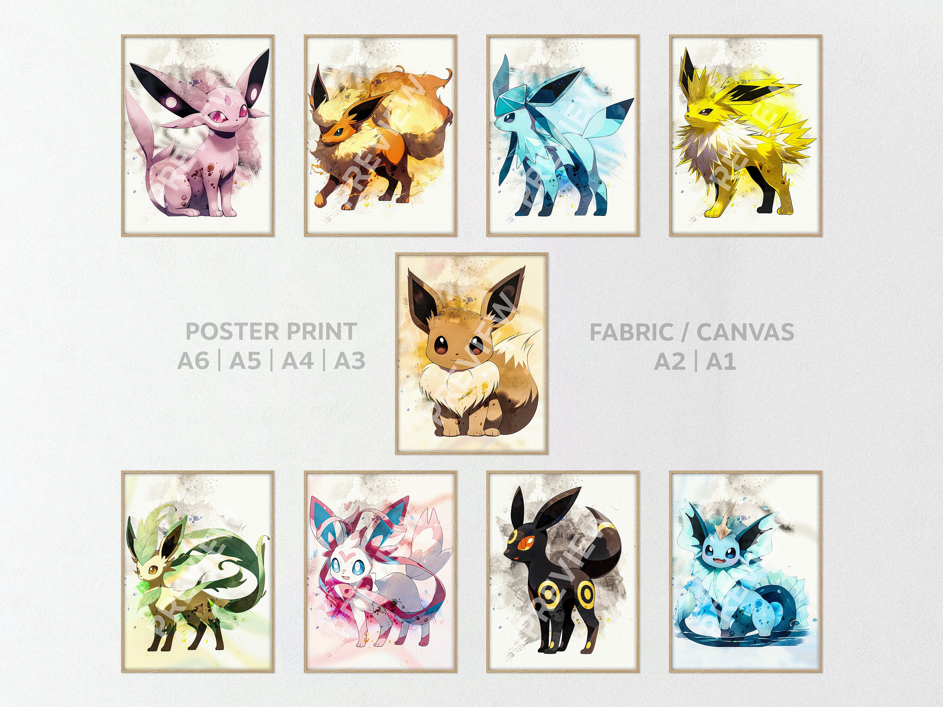 Poster Set of 9 Popular Anime Monsters Evolution Watercolor Poster ...