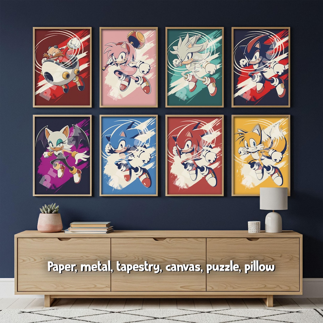 Sonic Minimal Poster Set of 8, Gallery Wall Art, Shadow, Kids Room, - Etsy