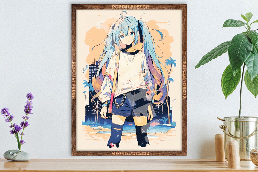 Popular Japanese Virtual Idol Anime Girl Poster - Watercolor, Waifu ...