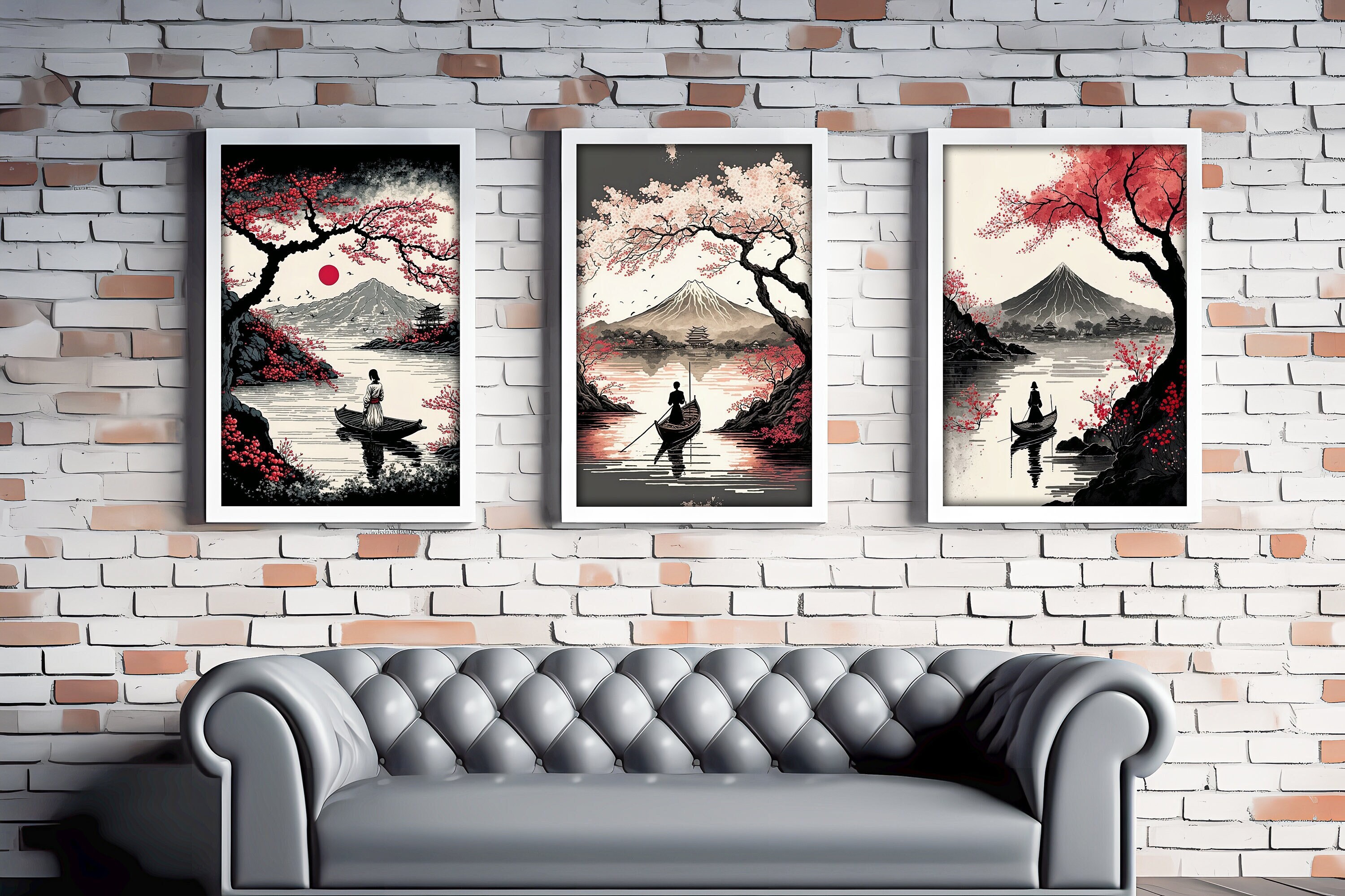 Poster Set of 3 Classical Japanese Paintings Sumi-e, Ukiyo-e ...