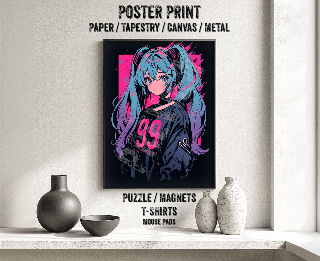 Popular Japanese Virtual Idol Anime Girl Poster - Watercolor, Waifu ...