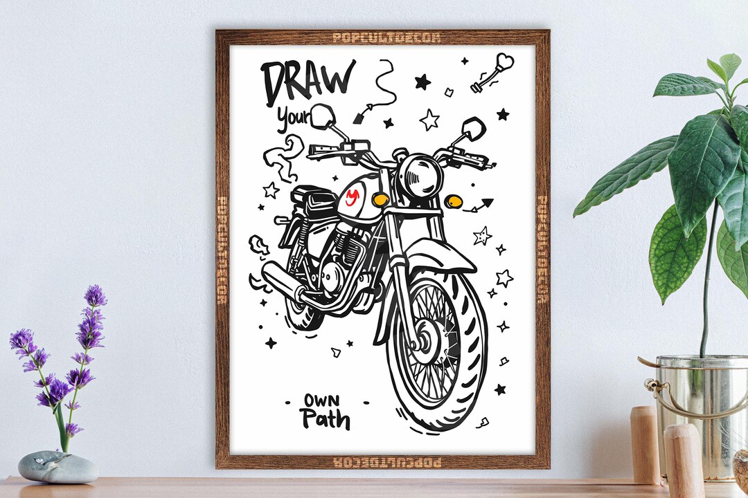 Motorbike Poster, Motivation Slogan, Doodle Motorcycle Tapestry - Etsy