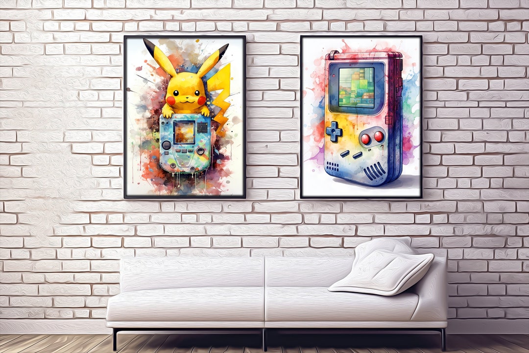 Poster Set of 2 Popular Retro / Console Monster - Watercolor Poster ...
