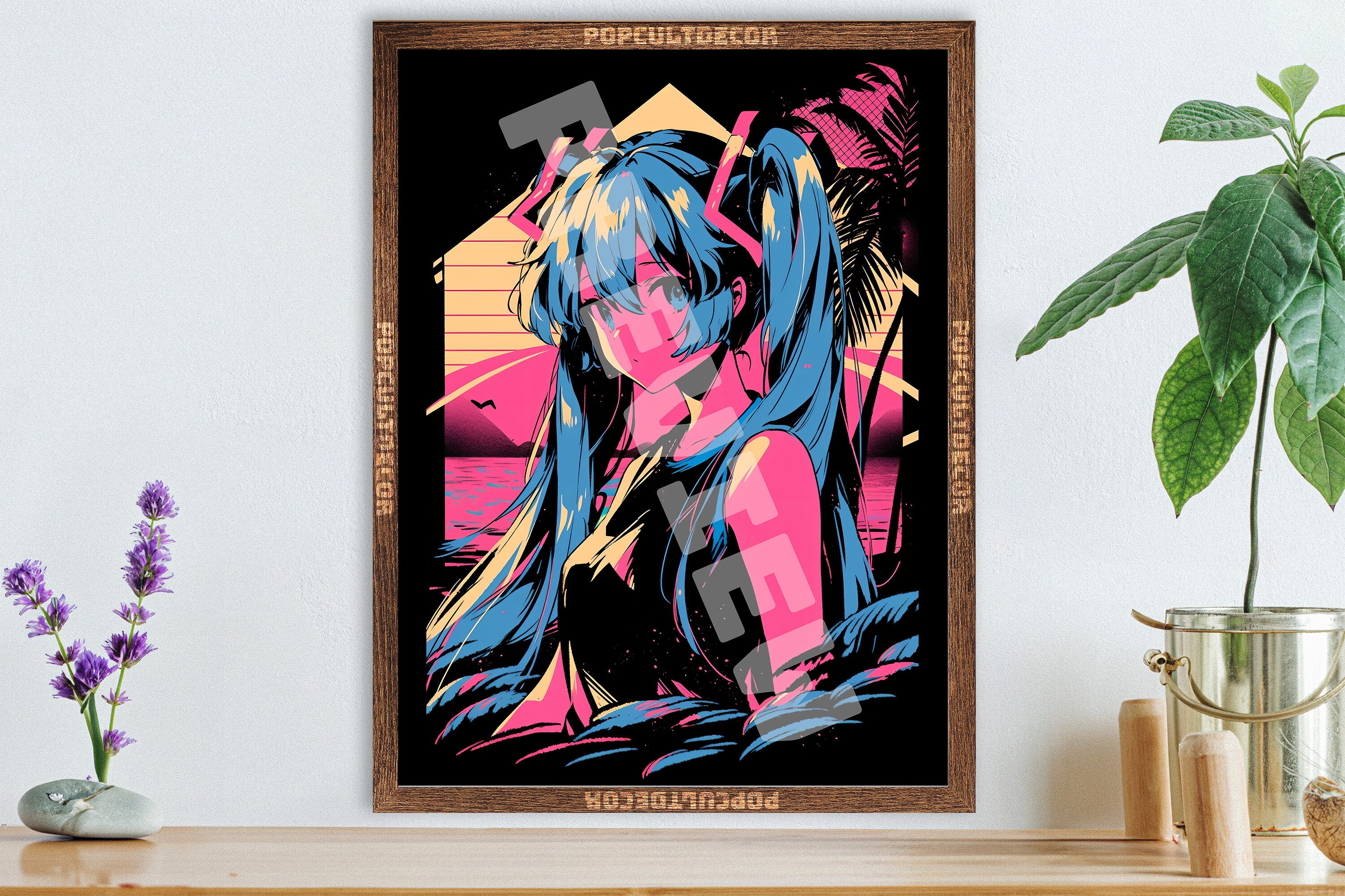 Popular Japanese Virtual Idol Anime Girl Poster Watercolor, Waifu Otaku ...