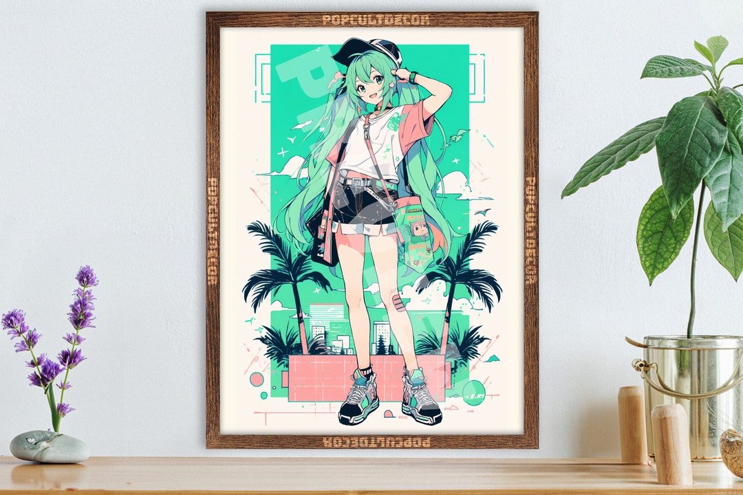 Popular Japanese Virtual Idol Anime Girl Poster - Watercolor, Waifu ...