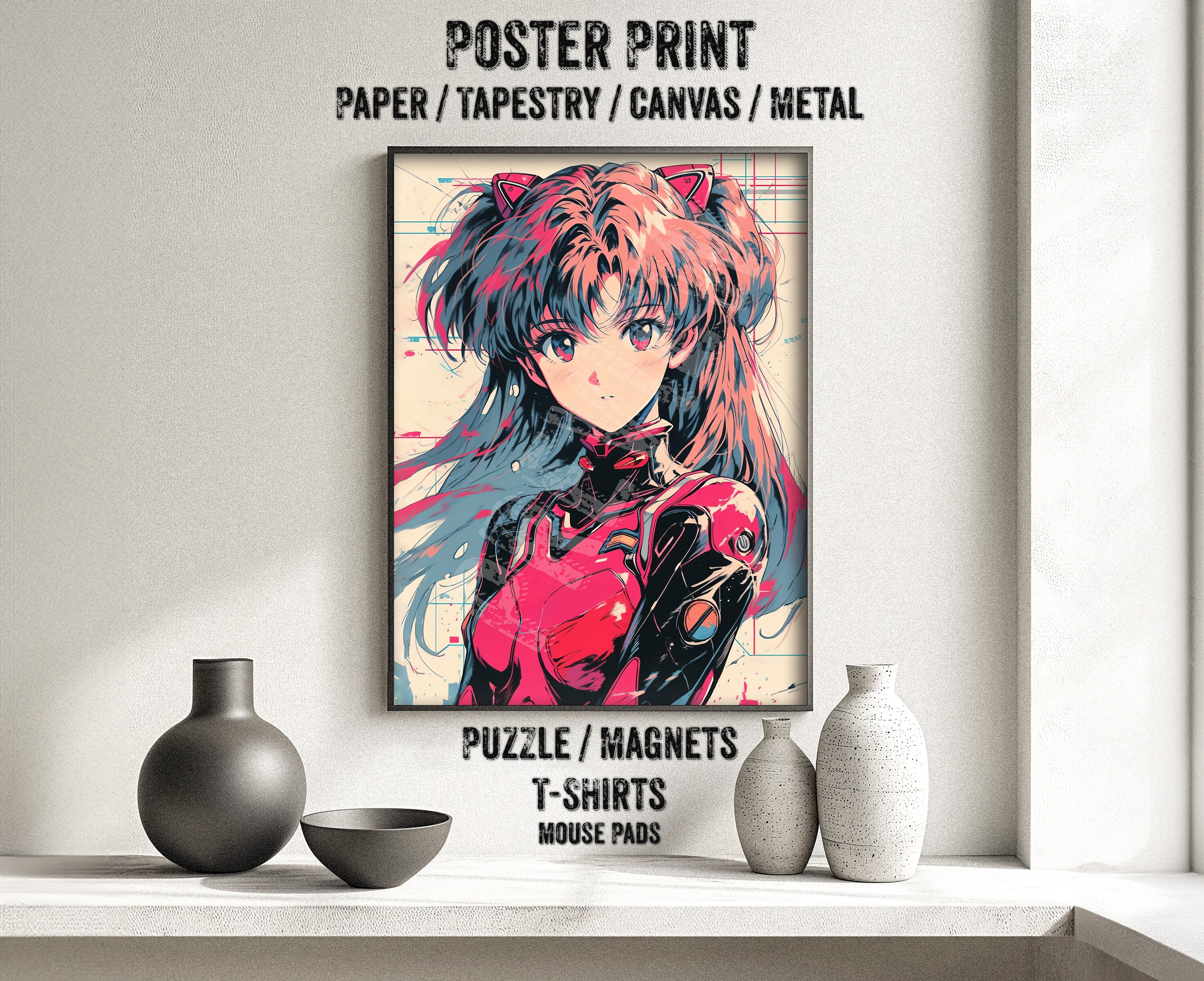 Anime Poster Anime Girl Mecha Pilot Vintage, Watercolor, Robot, Waifu ...