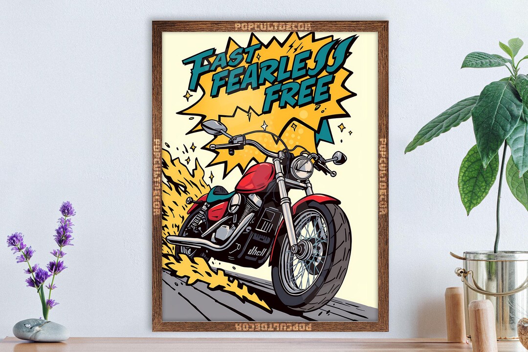 Motorbike Poster Comic Style, Motivation Slogan, Motorcycle Tapestry ...
