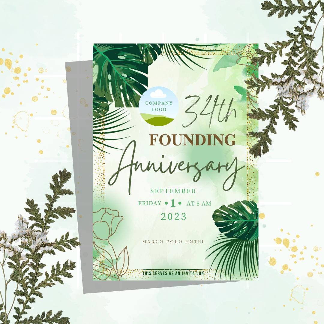 Editable Green Anniversary Invitation With Program Matrix, Printable or ...