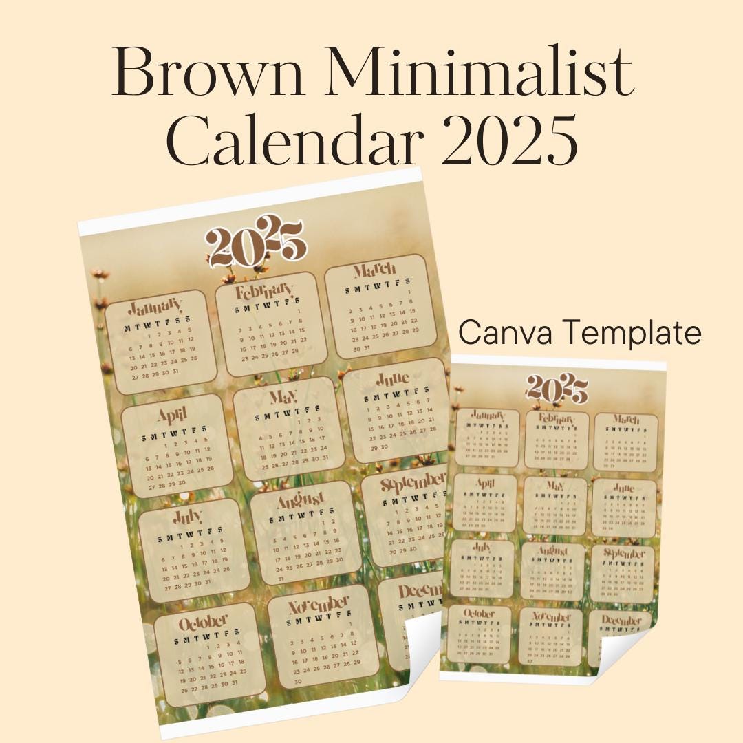 Editable Brown Annual 2025 Calendar Canva Template/ Calendar Template ...