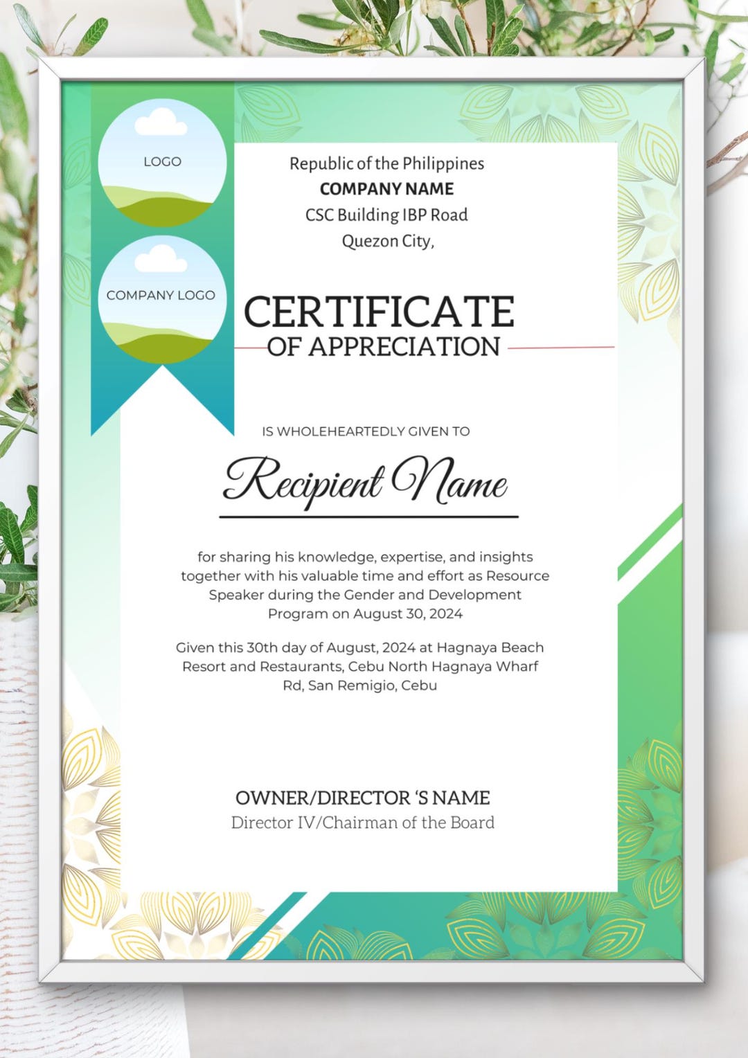 Editable Certificate of Appreciation Canva Template A4 Size - Etsy