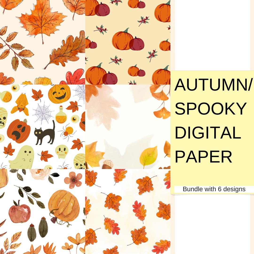 Printable Autumn & Spooky Digital Paper/ Autumn Digital Paper/ Spooky ...