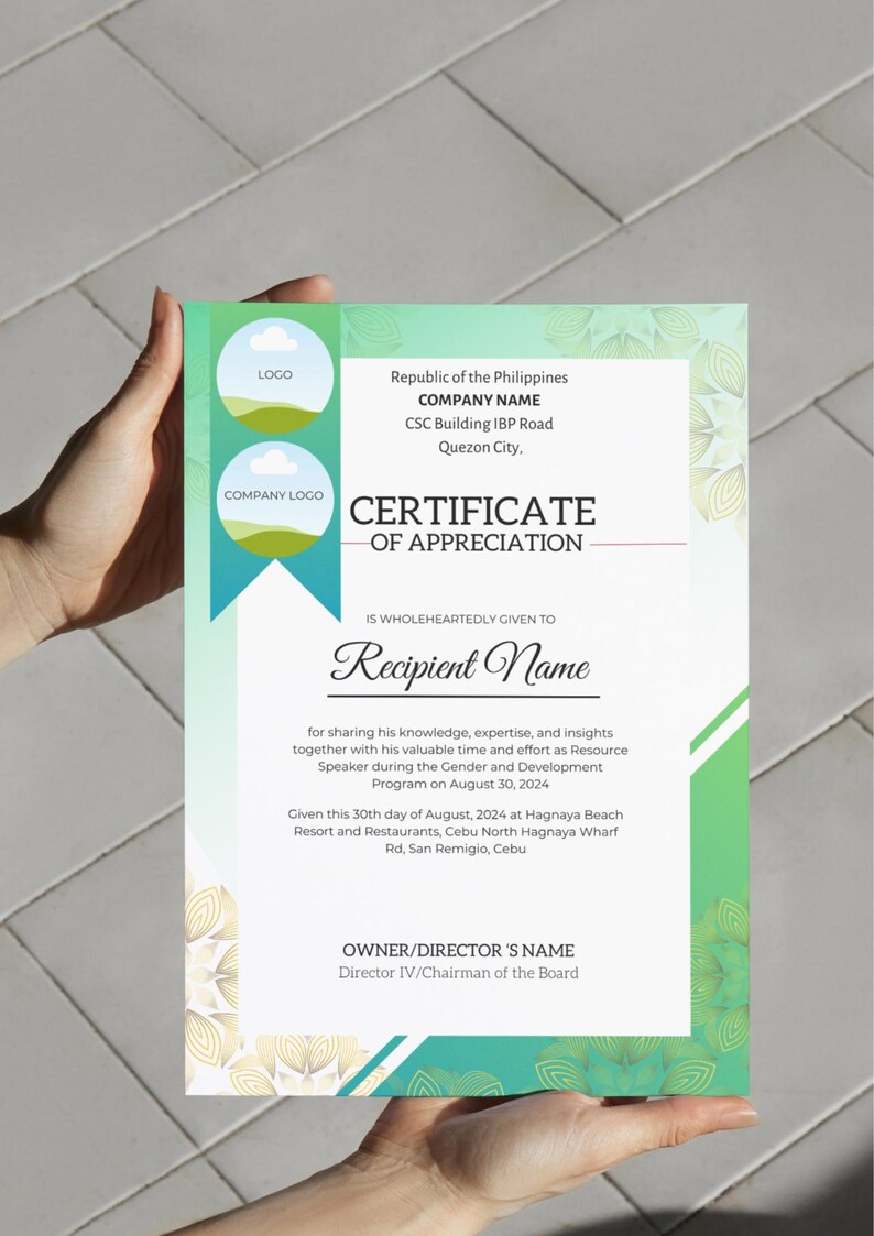 Editable Certificate of Appreciation Canva Template A4 Size - Etsy