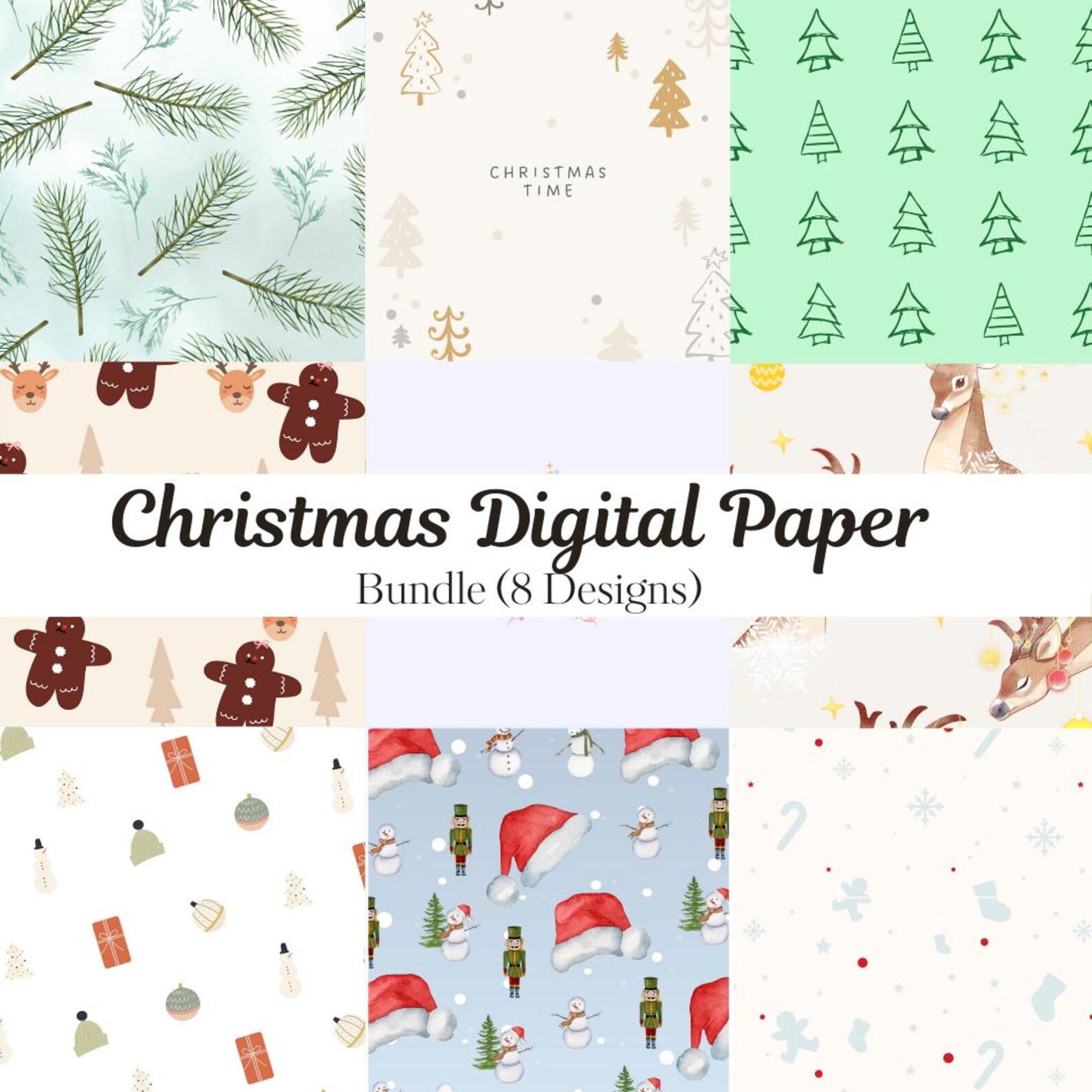 Printable Christmas Digital Paper / Digital Christmas Paper/ Christmas ...