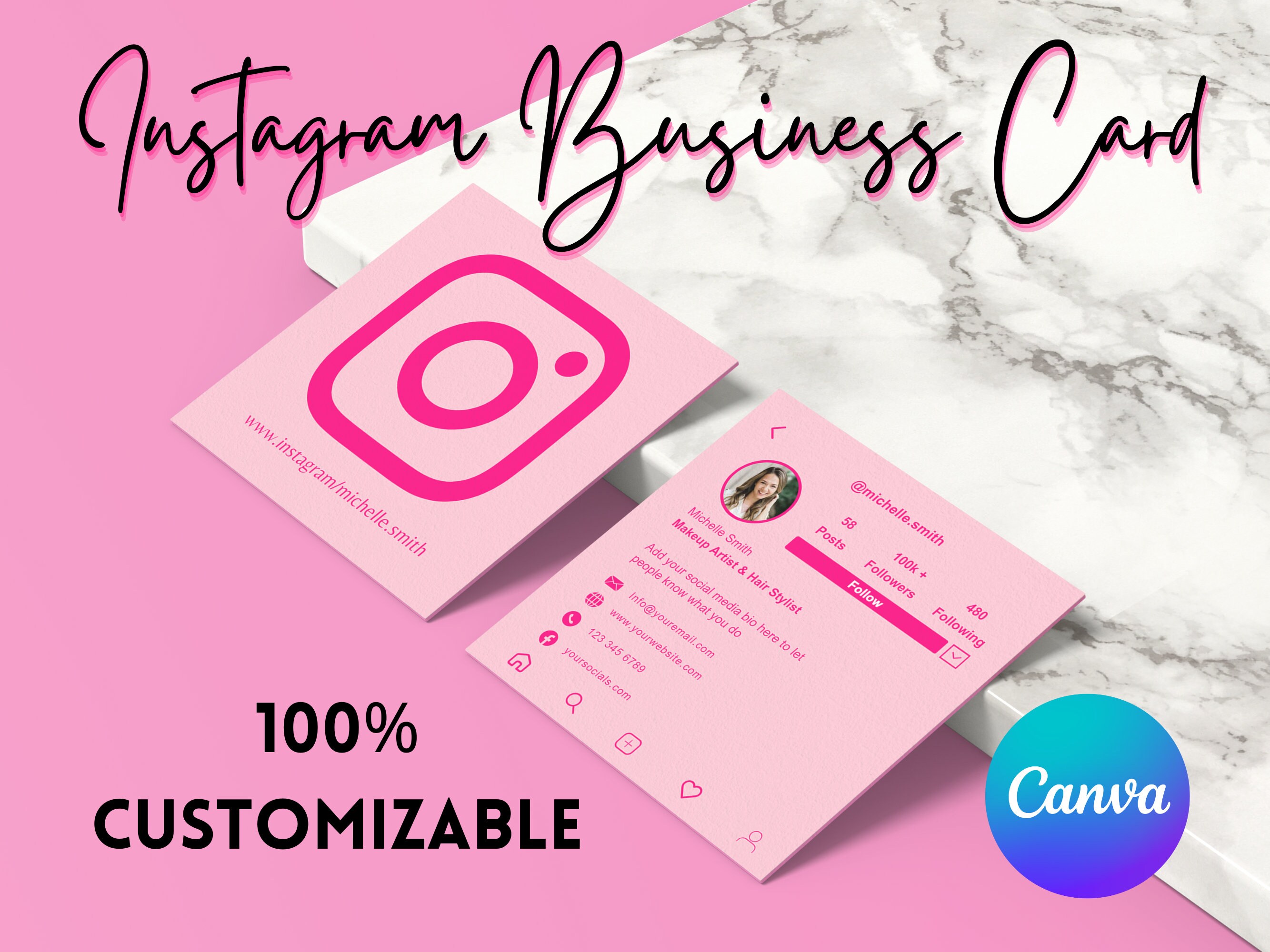 2024 Instagram Business Card, DIY Editable IG Influencer Card Template ...