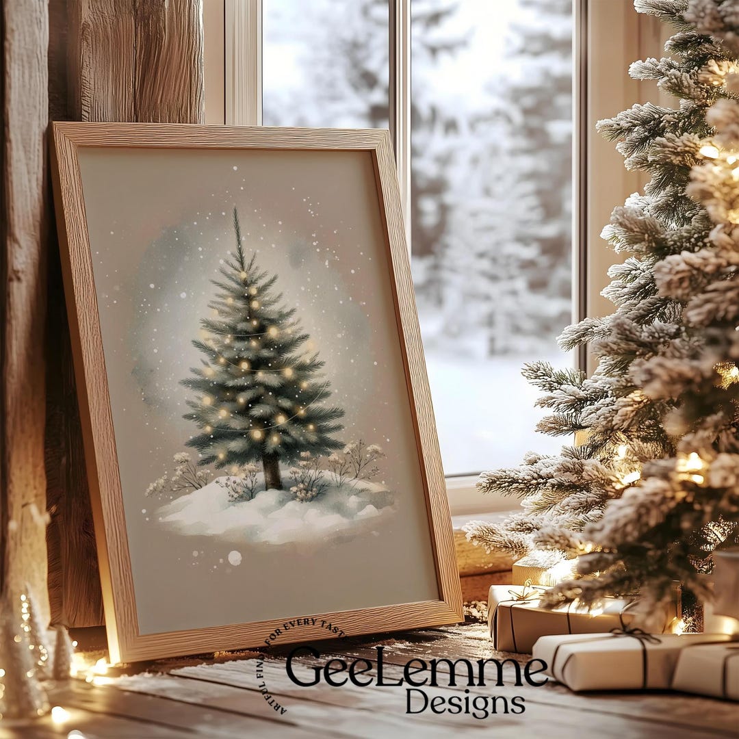 Vintage Christmas Tree Print Evergreen Tree Print Christmas Decor ...