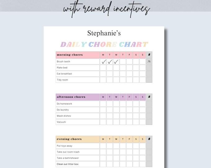 Reward Chart for Kids | Printable, Editable, Digital PDF | Weekly Chore ...