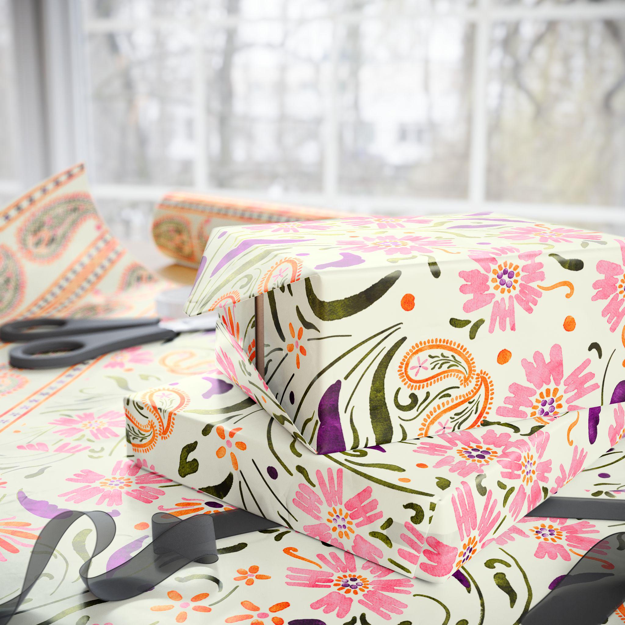 Indian Sari Wrapping Paper Roll: Paisley Floral Gift Wrap for Diwali ...