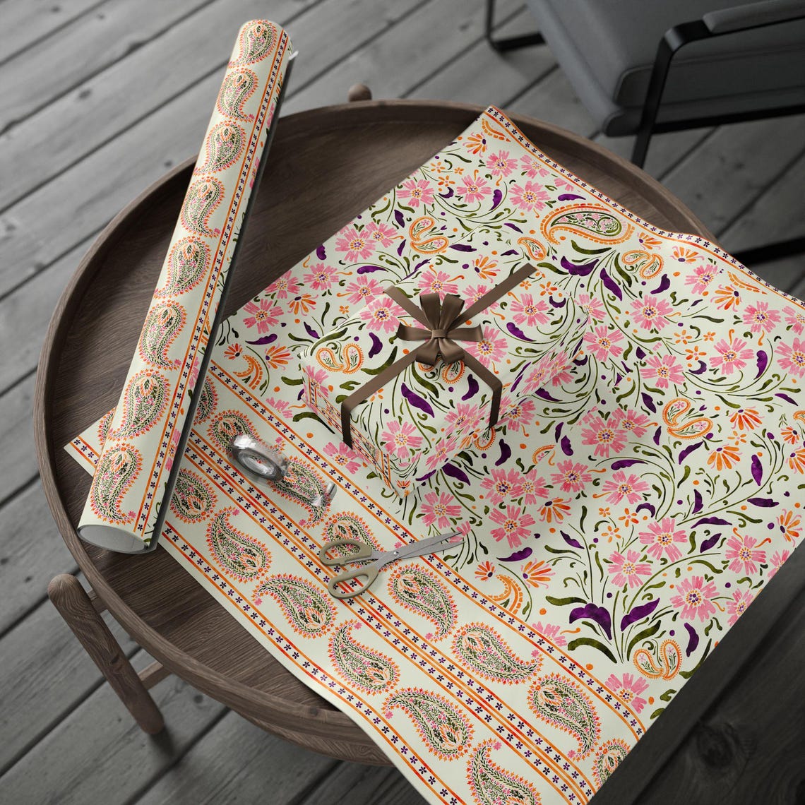 Indian Sari Wrapping Paper Roll: Paisley Floral Gift Wrap for Diwali ...