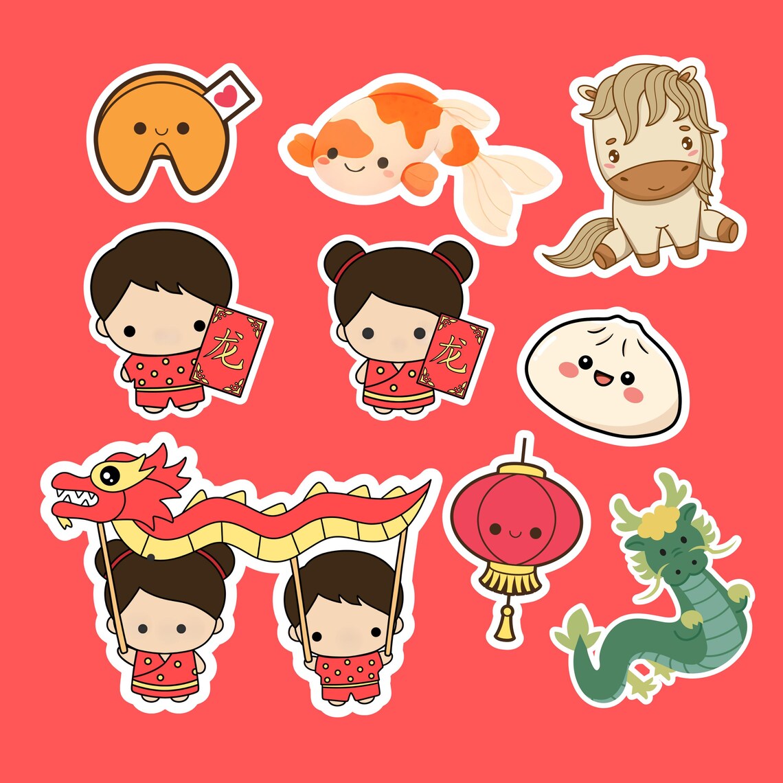 Kawaii Lunar New Year Sticker Set Kawaii Cute Year of the Horse ...
