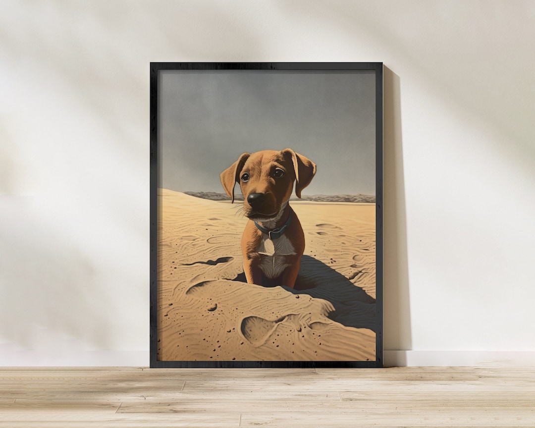 Cute Puppy Wall Art, Beach Dog Poster, Adorable Puppy Wall Decor, Puppy ...