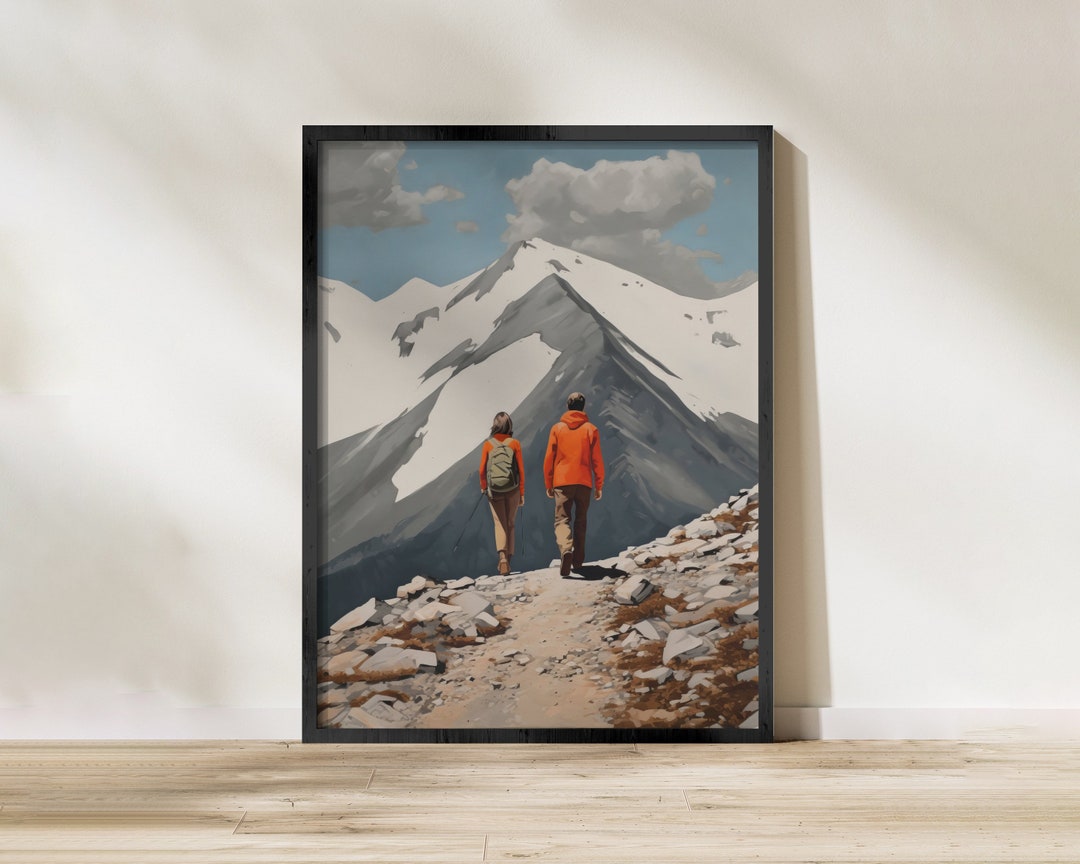 Mountain Hiking Art, Mountain Peaks, Hiker Gifts, Rocky Mountains Wall ...
