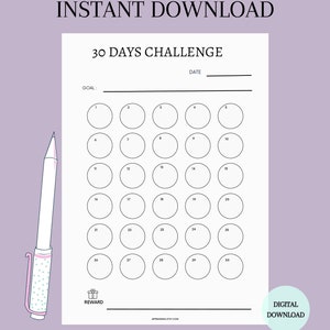 30 Day Challenge, Goal Setting Progress Tracker, Self Control, Habit ...