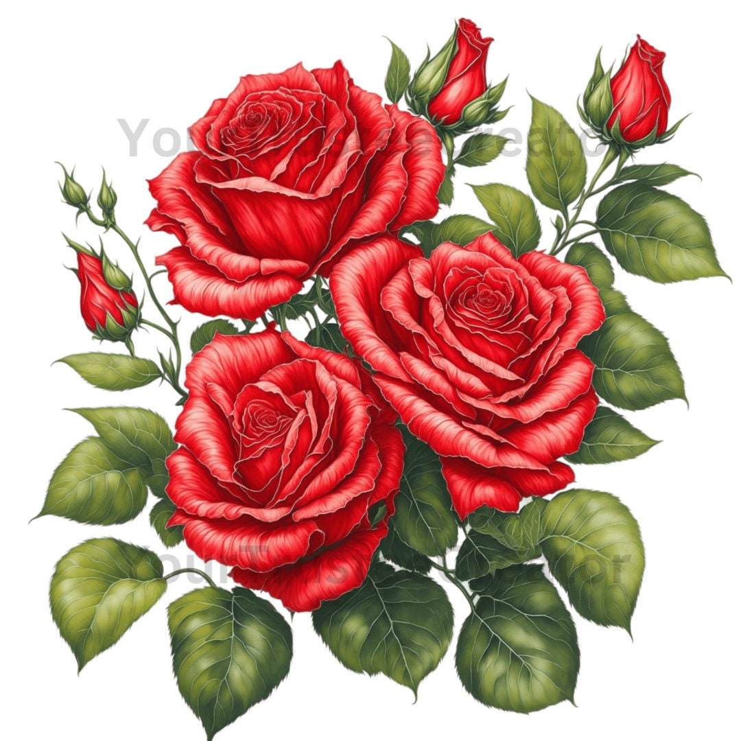 Beautiful Red Rose Clipart 25 High Quality Pngs Digital Download Card ...