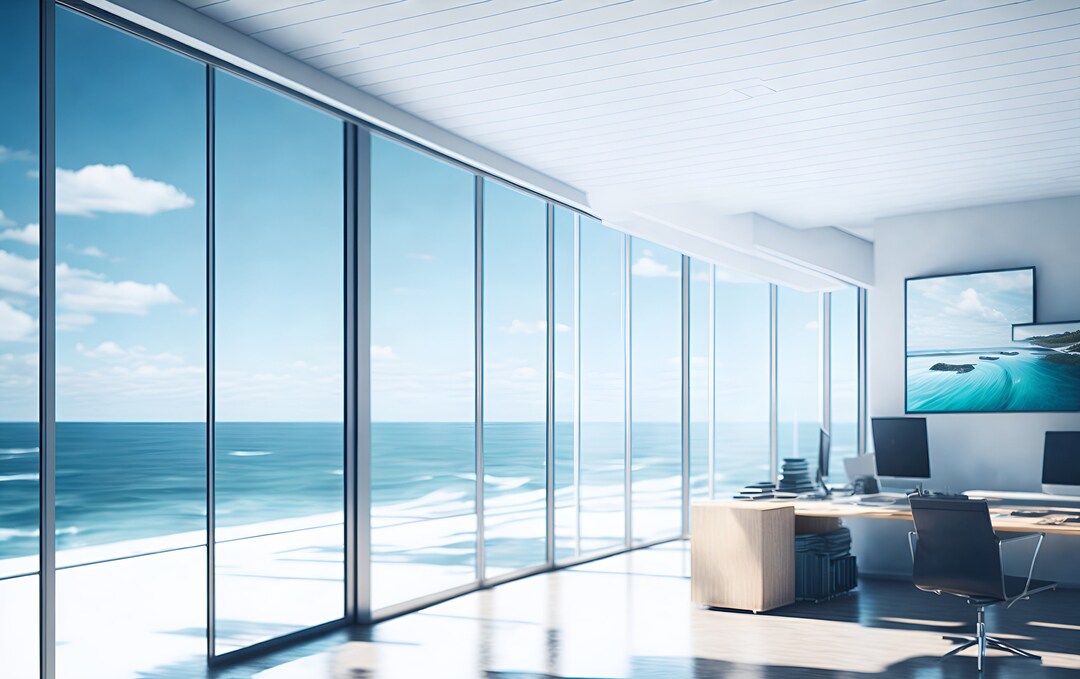Ocean View Office | Backdrop | Zoom Virtual Background | Office ...